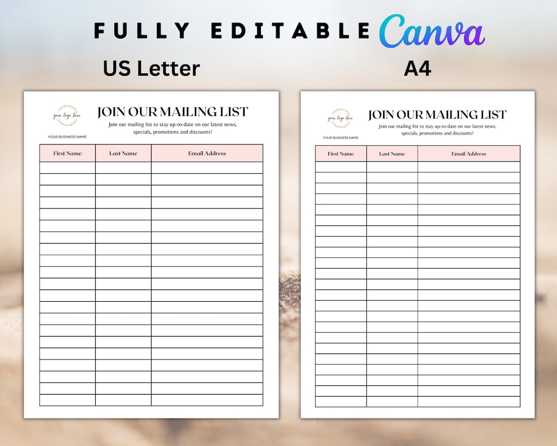 Editable Mailing List Template, Esthetician Email Address List Sign up ...