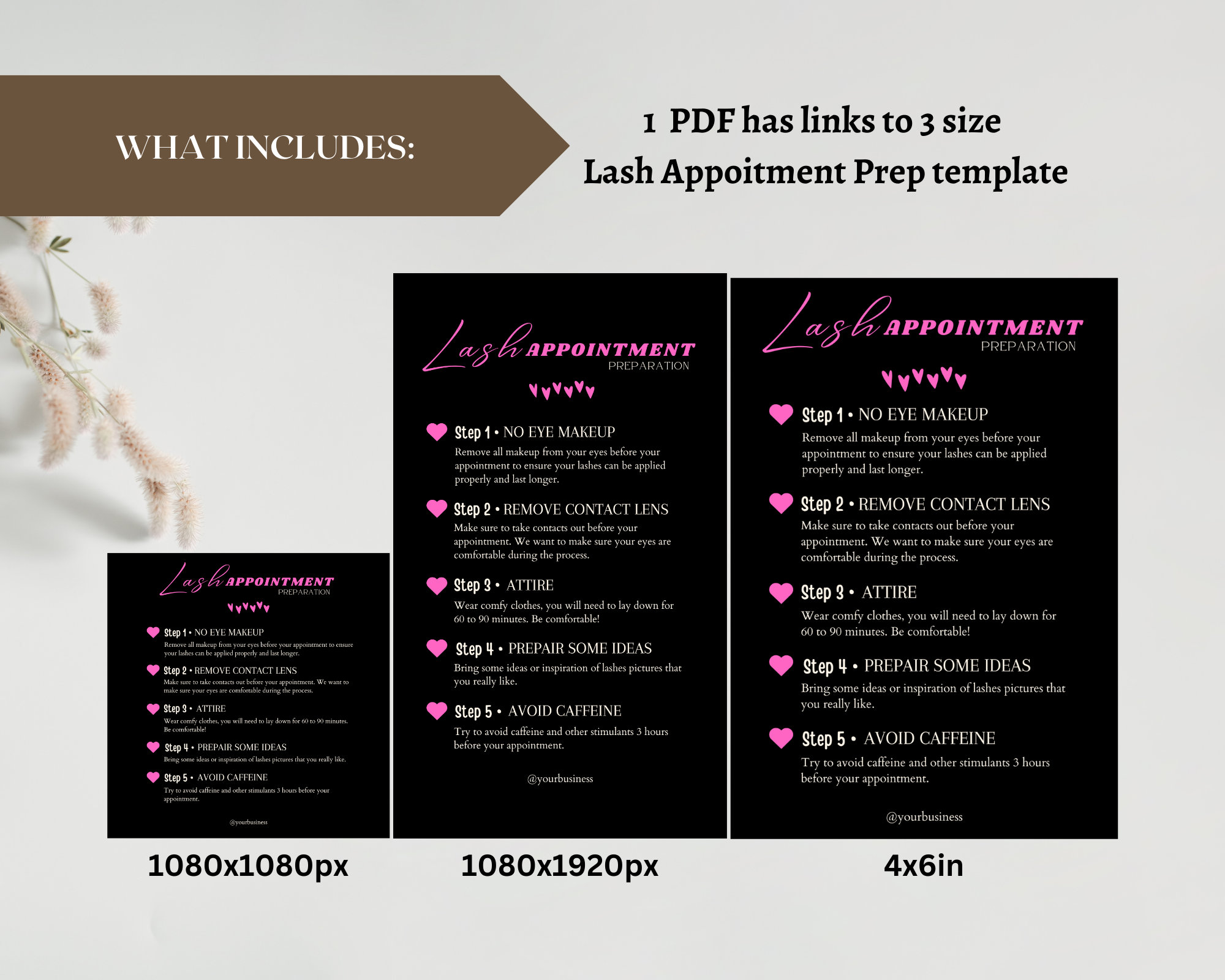 Digital Lash Extension Appointment Prep Card Black Pink, Before Your ...