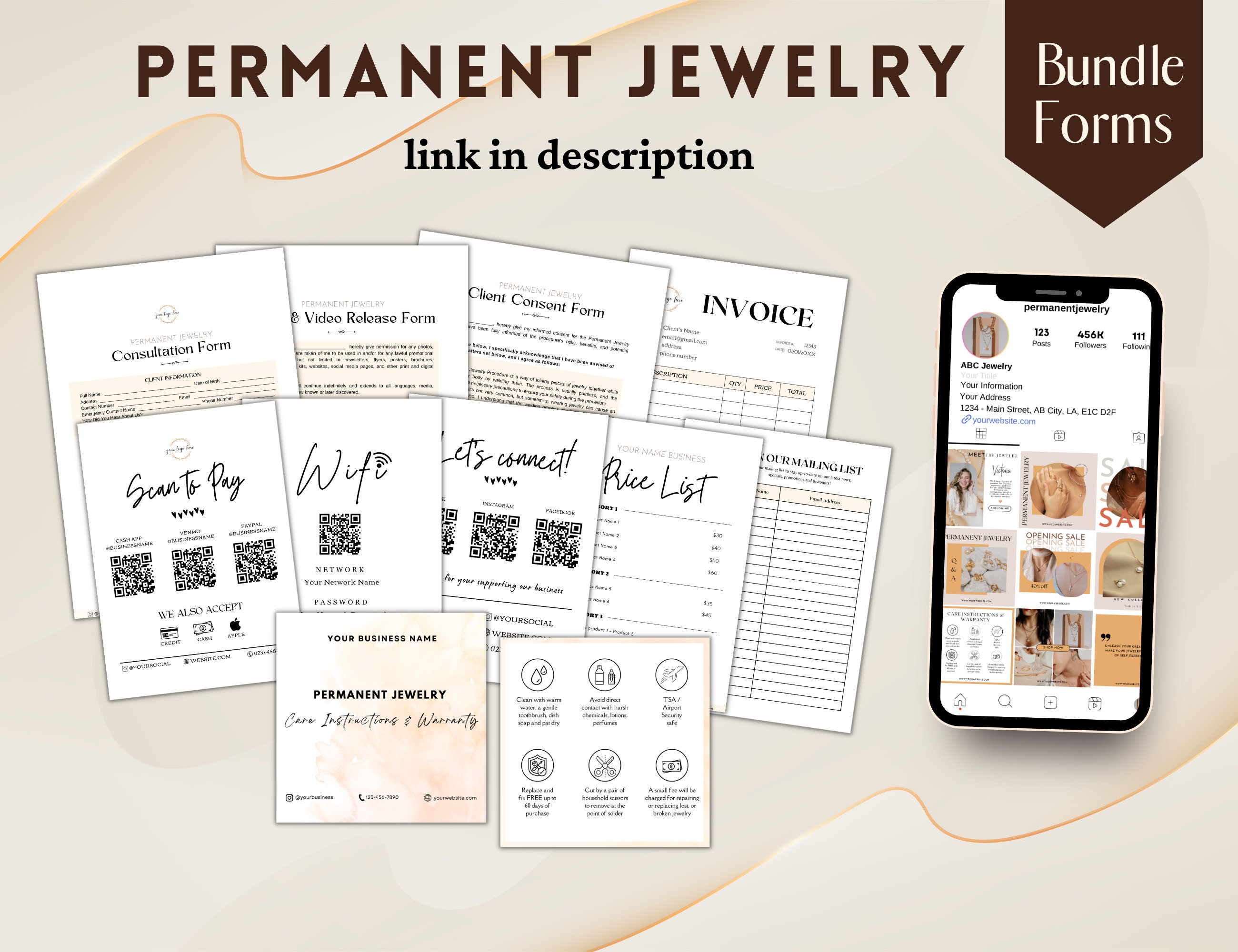 Permanent Jewelry Care Card Template, DIY Permanent Jewelry Warranty ...