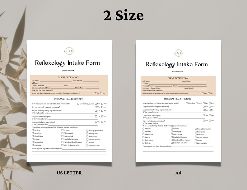 Reflexology Intake Form, Foot Massage Consultation Form, Reflexology ...