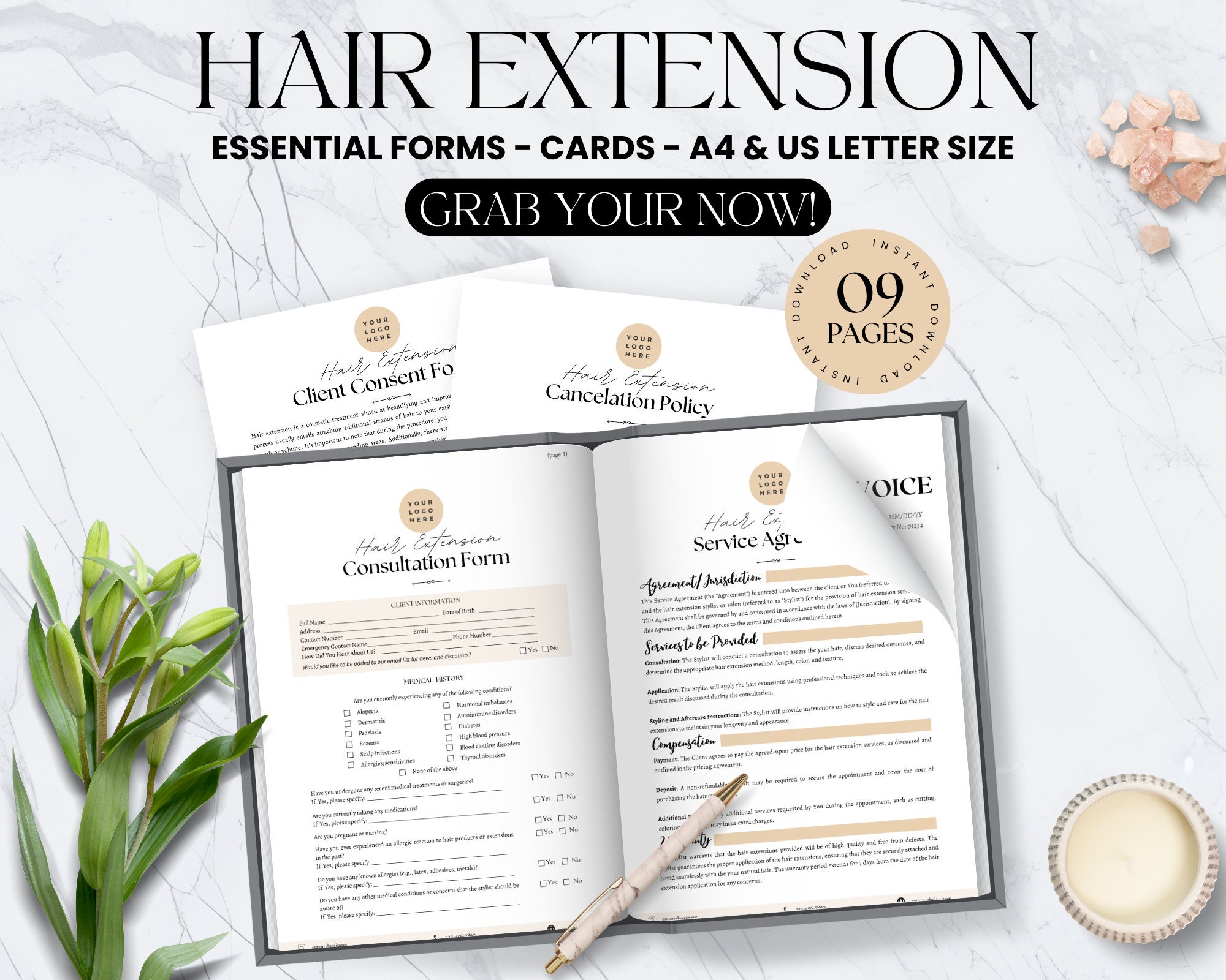 EDITABLE Hair Extensions Contract Hair Consultation Form Hair ...
