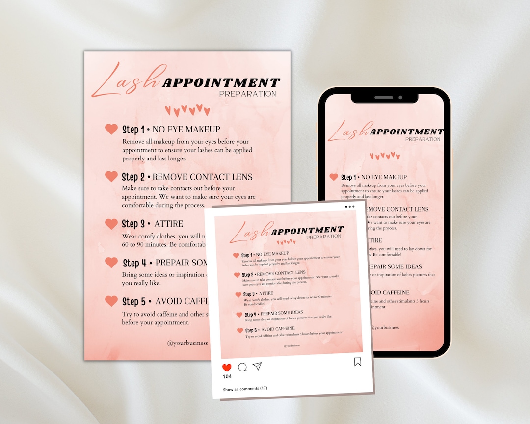 Digital Lash Extension Appointment Prep Card, Before Your Appointment ...