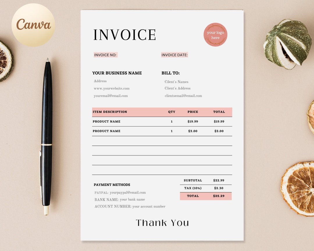 Modern Editable Invoice Template, Wholesale Order Form Canva, Editable ...