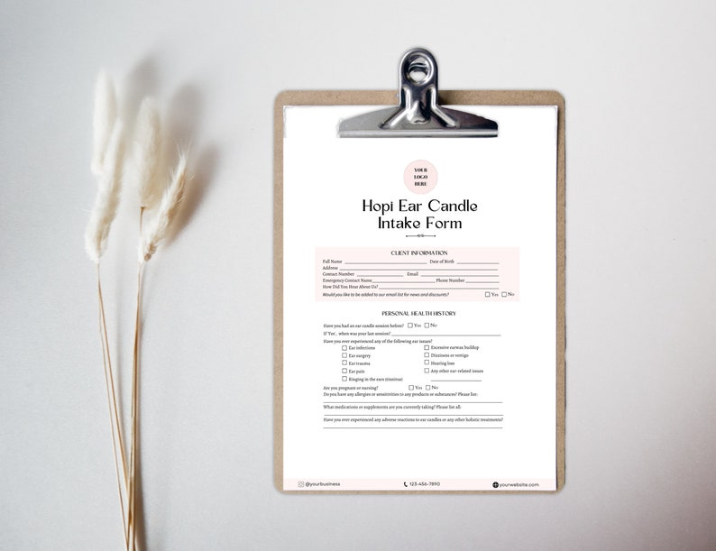Hopi Ear Candling Intake Form Hopi Ear Candling Consent Form - Etsy