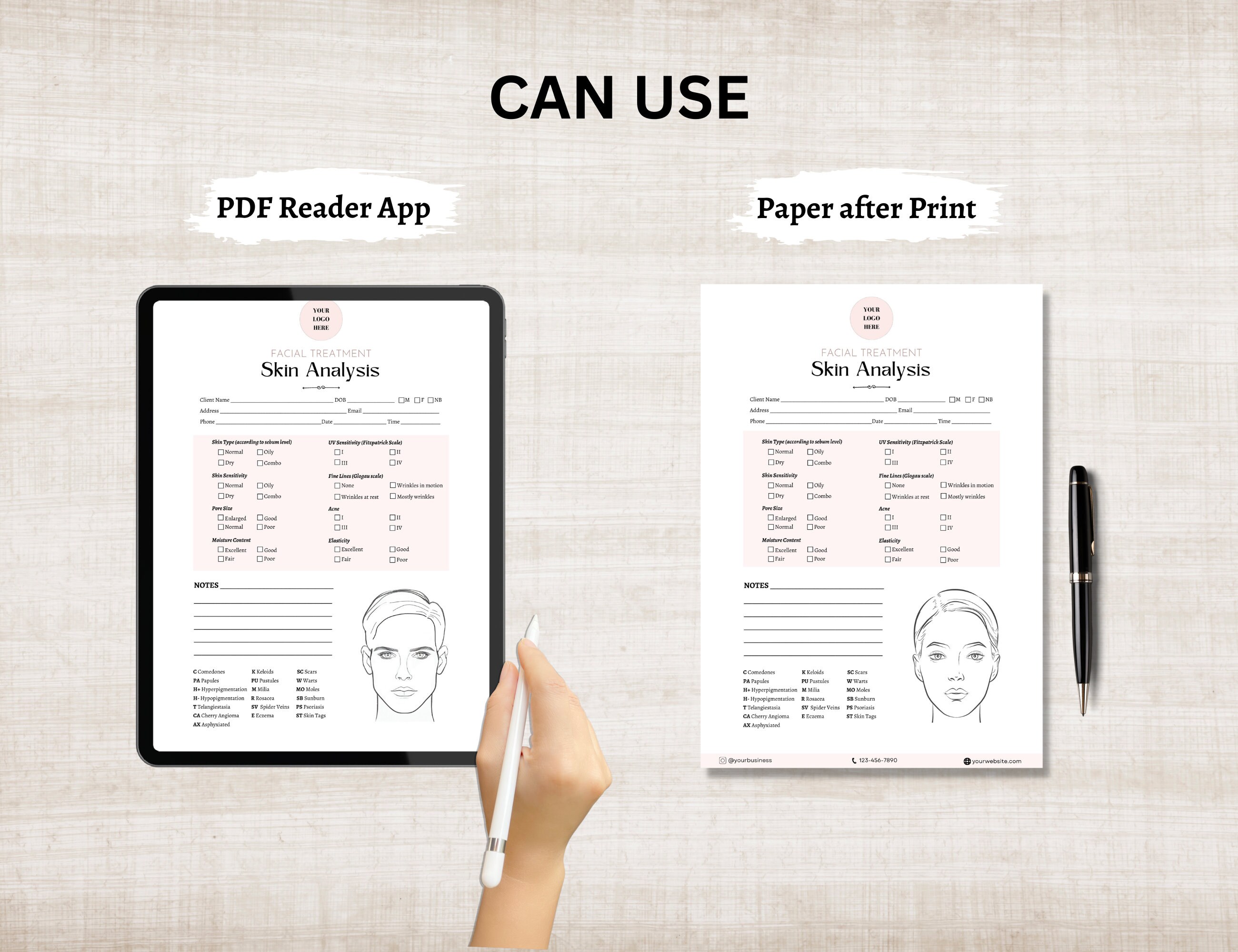 Skin Analysis Form, Facial Treatment Form Bundle, Printable Skincare ...