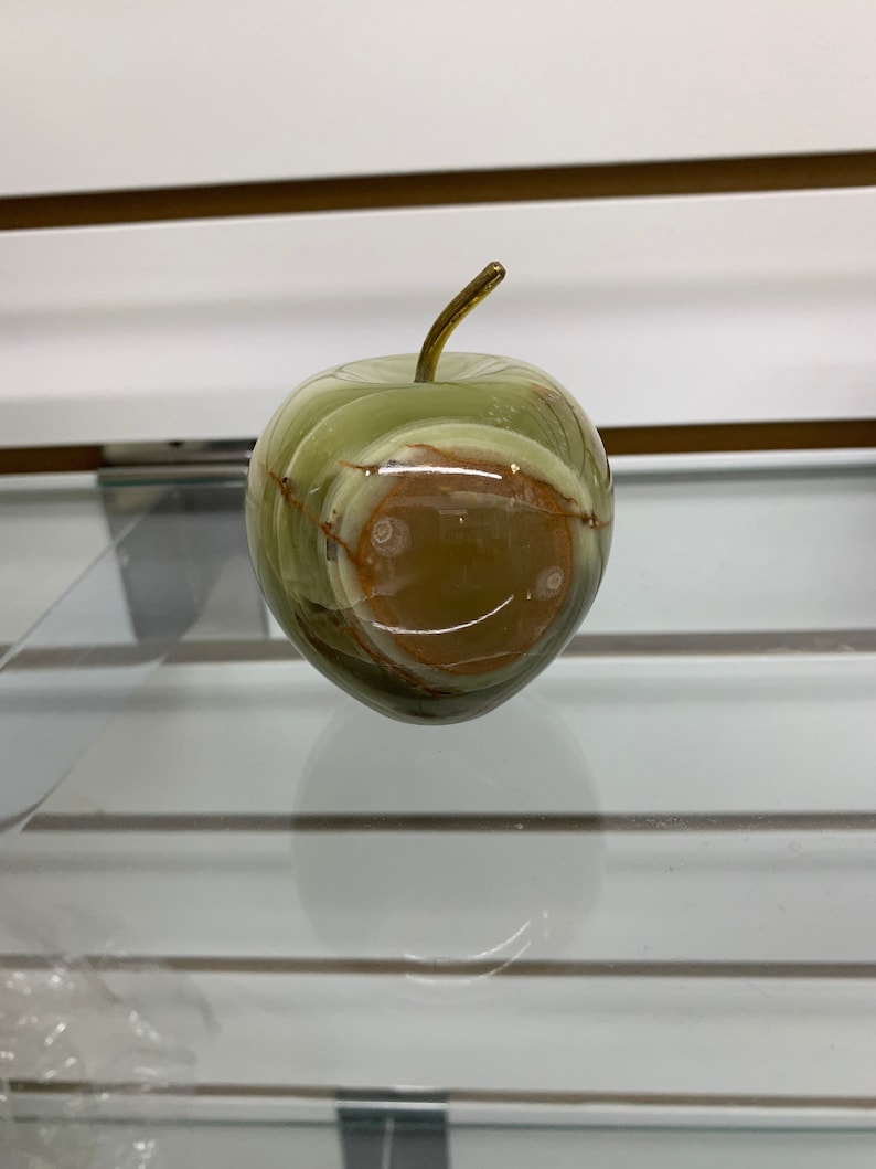 Green Marble Apple With Stem, Unique Decorative Sculpture, Natural ...