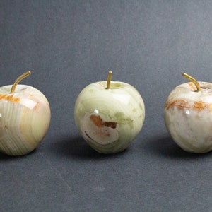 Green Marble Apple With Stem, Unique Decorative Sculpture, Natural ...