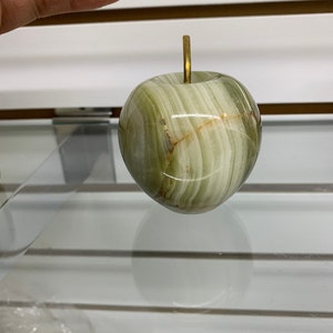 Green Marble Apple With Stem, Unique Decorative Sculpture, Natural ...