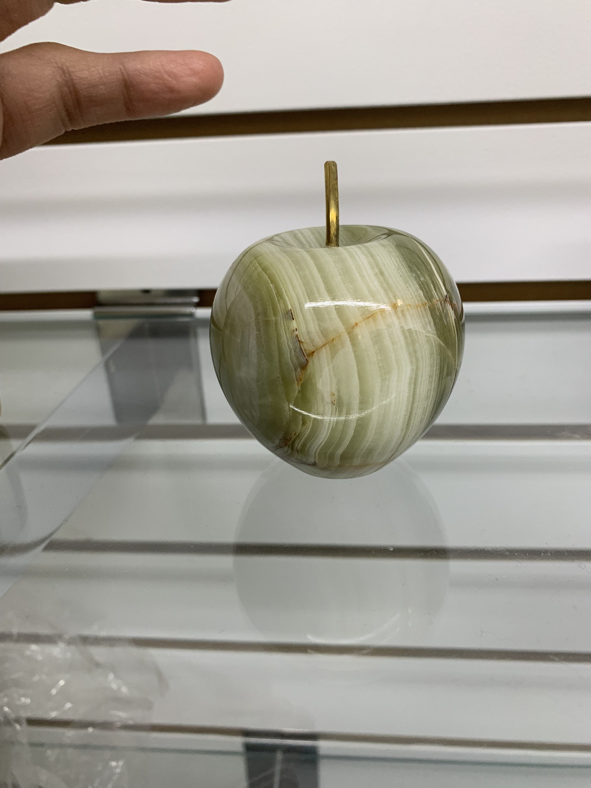 Green Marble Apple With Stem, Unique Decorative Sculpture, Natural ...