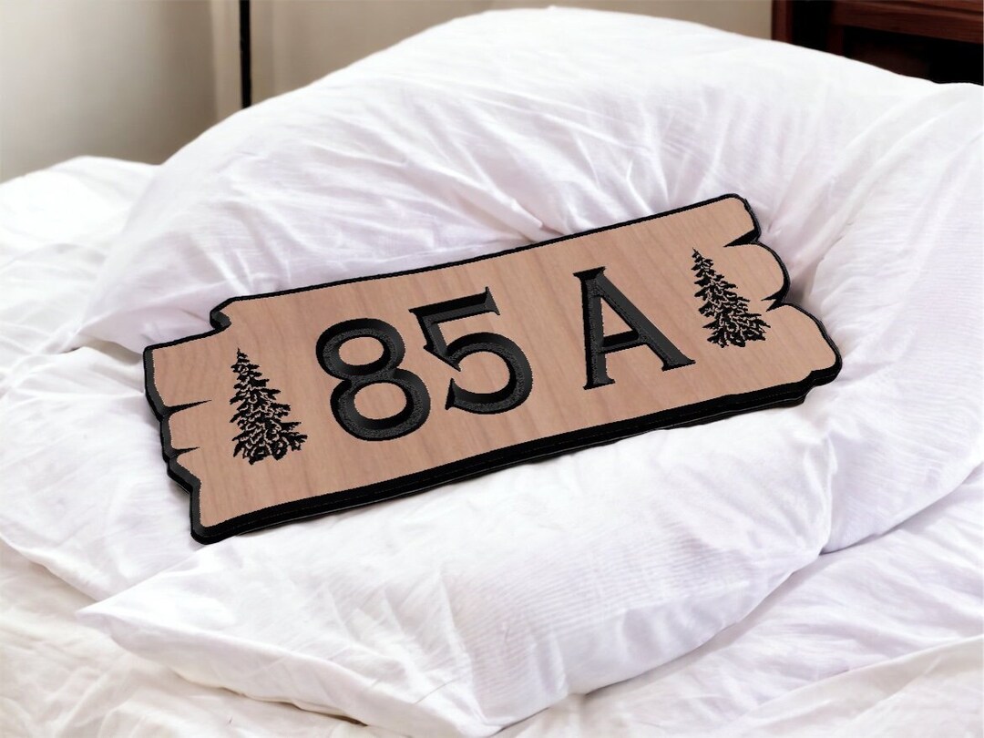 Wooden Sign, Carved Numbers, Rustic Oval, Pine Trees. Resistant to Rot ...