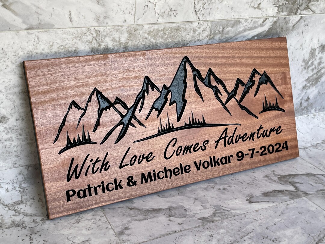 Custom Text Mountain Wall Art, Wood Carved Mountain Picture, Unique ...