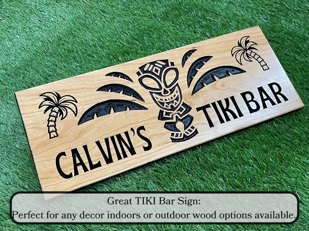 Tiki Bar Sign, TIKI Head, Hawaiian Statues, Tropical Decor Featuring ...