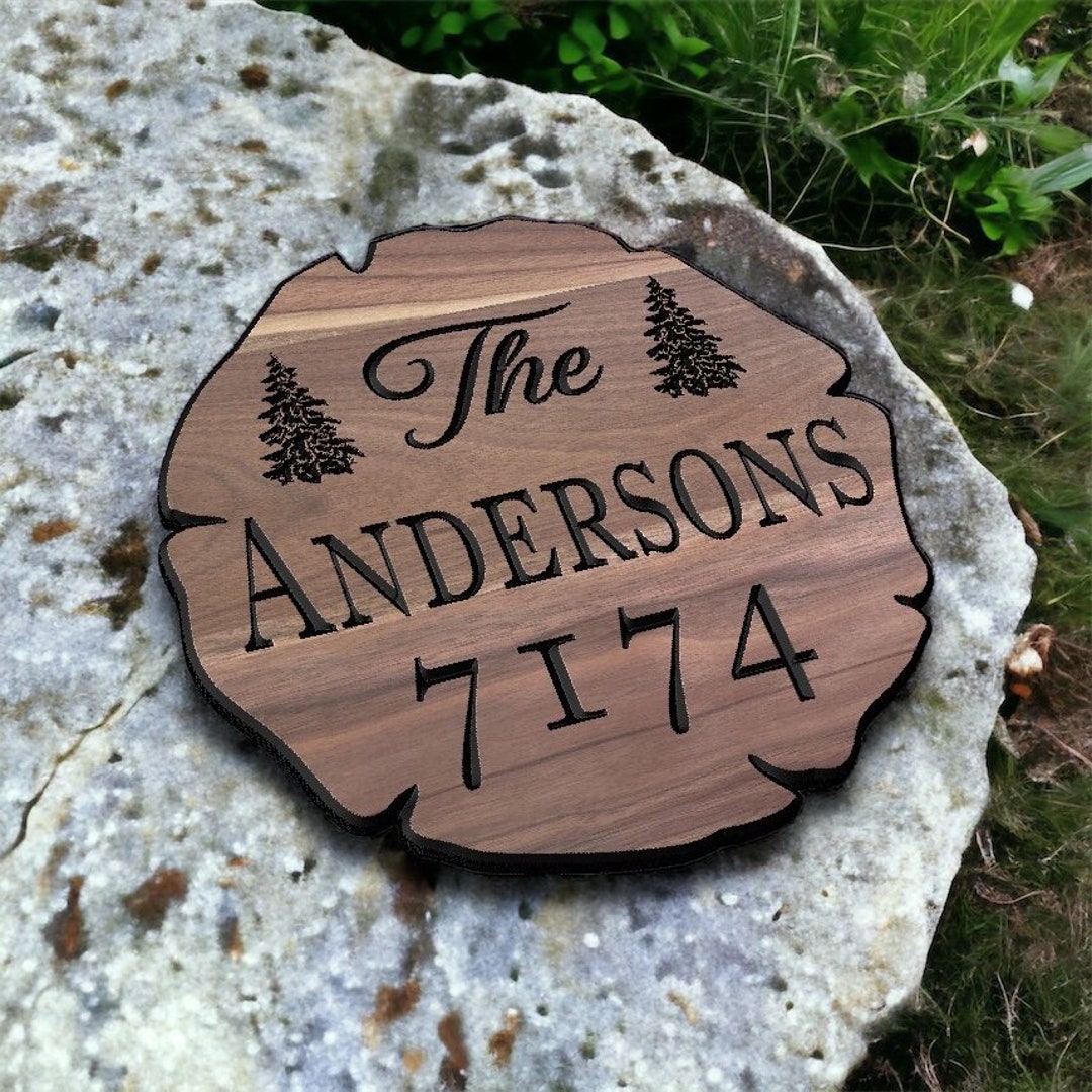 Custom Round Outdoor Wooden Sign Featuring Pine Trees and a - Etsy