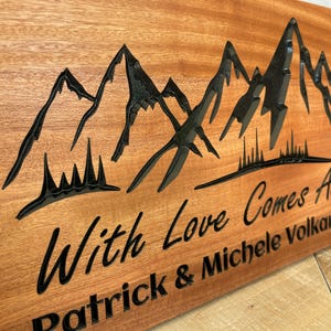 Custom Text Mountain Wall Art, Wood Carved Mountain Picture, Unique ...