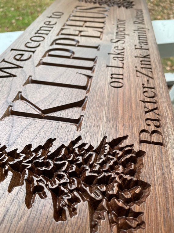 Home Décor custom Wooden Carved Cabin Sign Pine Trees Lake house Sign ...