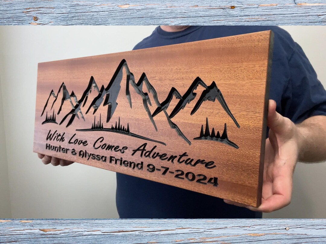 Custom Text Mountain Wall Art, Wood Carved Mountain Picture, Unique ...