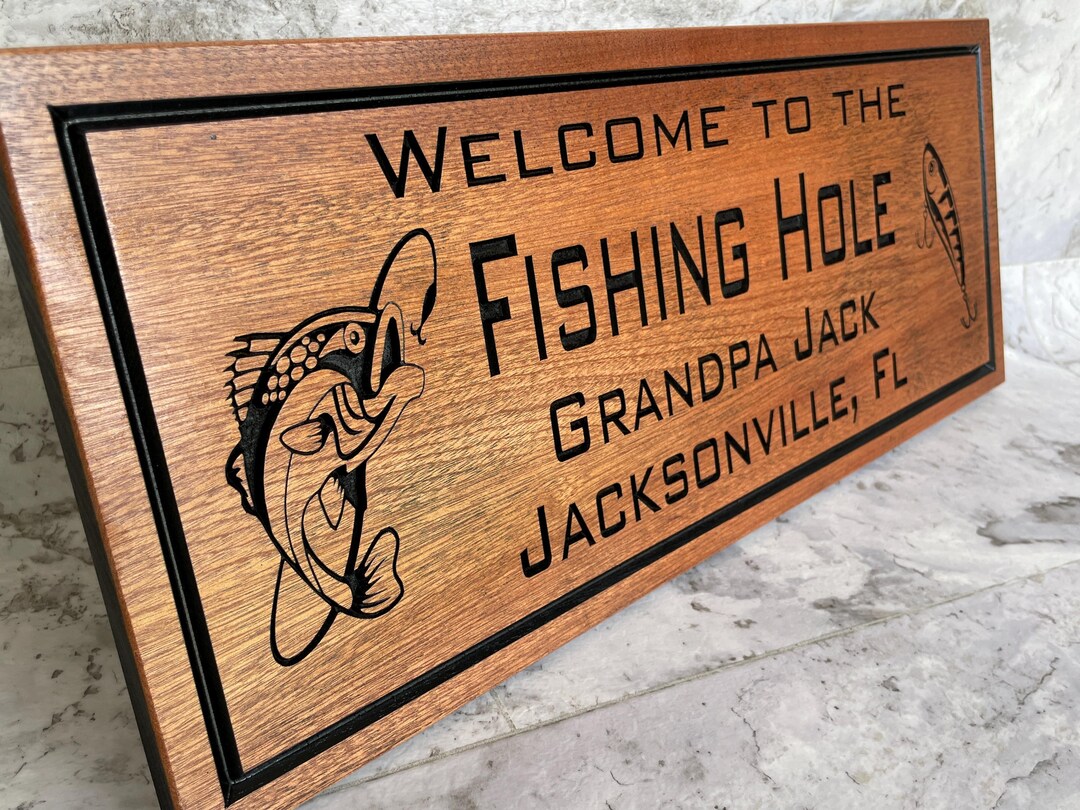 Custom Wooden Sign With Fish and Lure, Perfect for Mountain Homes ...