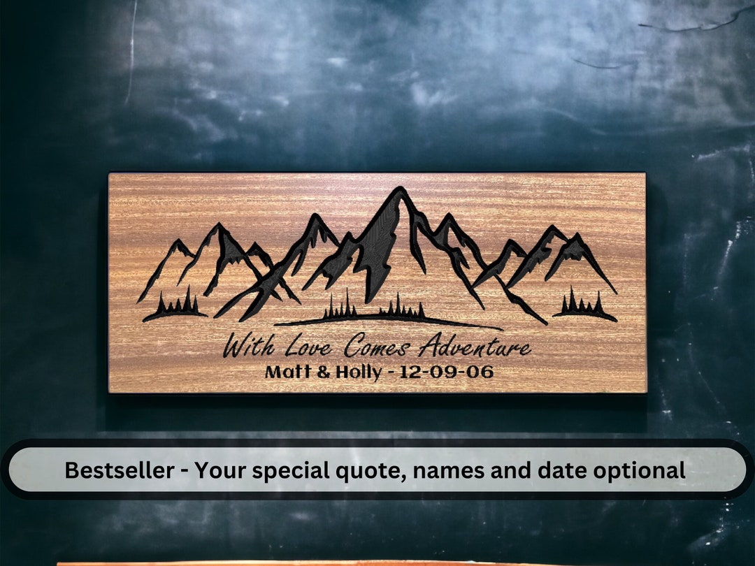Custom Text Mountain Wall Art, Wood Carved Mountain Picture, Unique ...