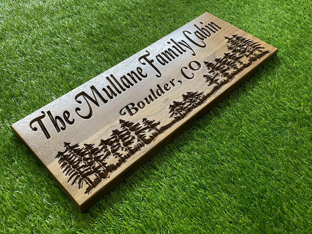Custom Wood Sign, Wooden Carved Cabin Sign, Pine Trees, Custom Wood ...