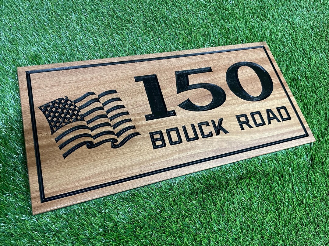 Address With US Flag, Wood Carved Address Plaque, Personalized Address ...