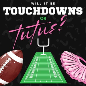 Touchdowns or Tutus Gender Reveal Invitation Editable Digital Template ...