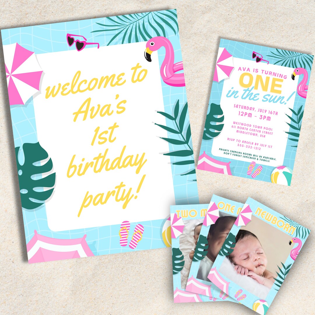One in the Sun First Birthday Invitation & Decor Bundle Editable ...