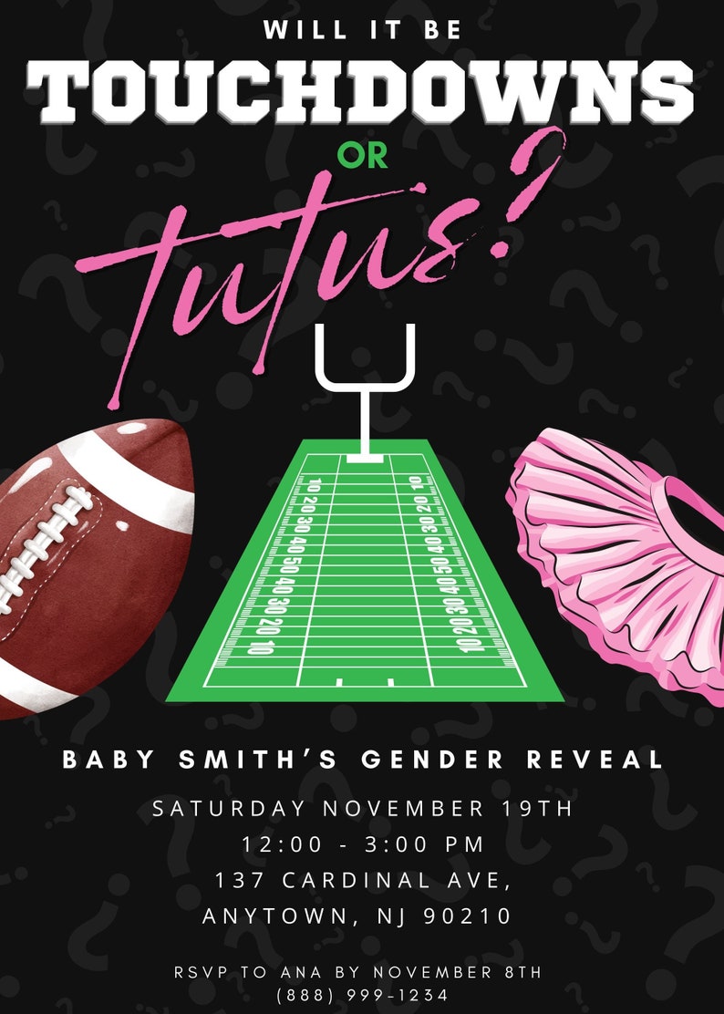 Touchdowns or Tutus Gender Reveal Invitation Editable - Etsy