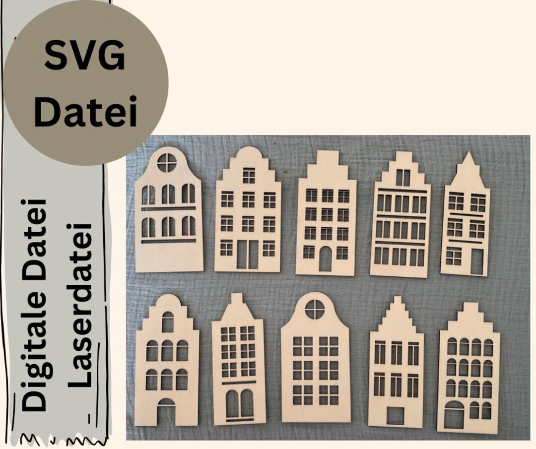 SVG File - Gabled Houses, Height 14 Cm - Laser Cut - Laser File ...