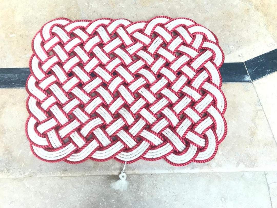 Handmade White and Red Doormat Mat Rug Red Border Rope - Etsy