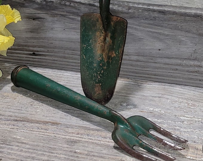 Granny's Old Metal Garden Spade and Rake | Vintage Planting Shovel Fork ...