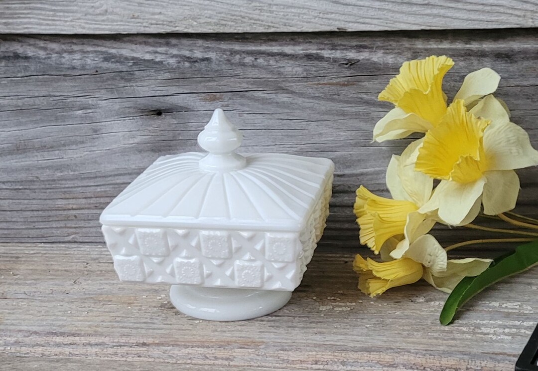 Vintage Milk Glass Square Candy Dish - Etsy