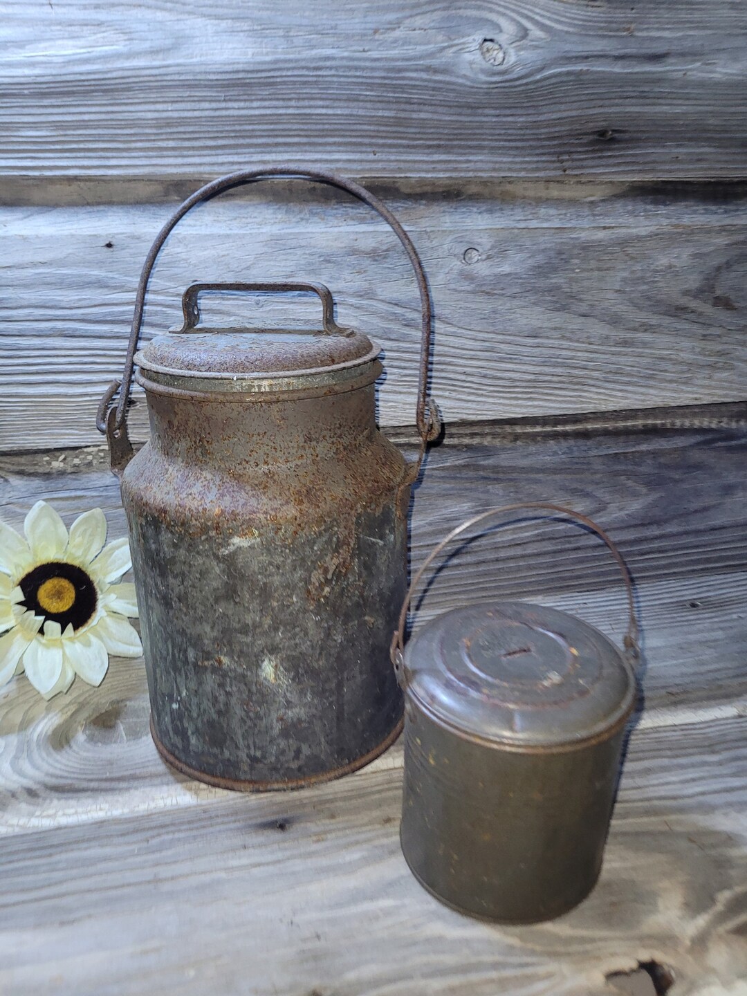 Vintage Rusty Milk Can | Army Green Lidded Can - Etsy