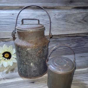 Vintage Rusty Milk Can | Army Green Lidded Can - Etsy