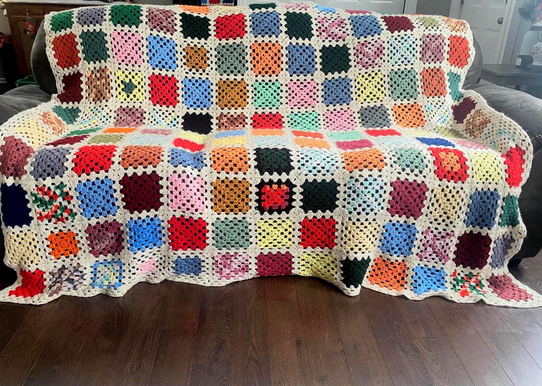 Vintage Handmade Crochet Granny Square Afghan Blanket - 169 Squares - Etsy