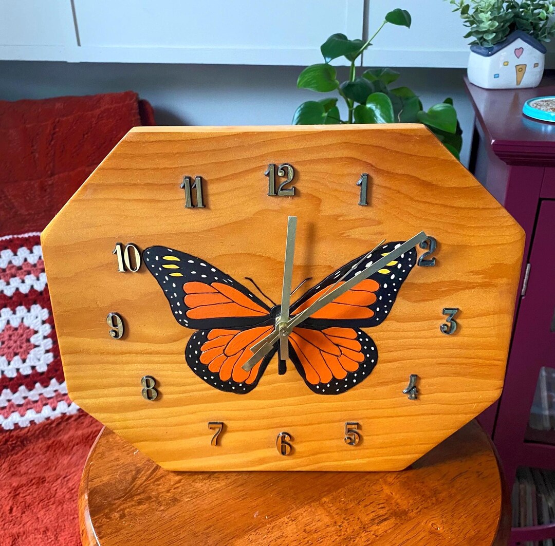 Vintage Handmade Monarch Butterfly Clock - Etsy