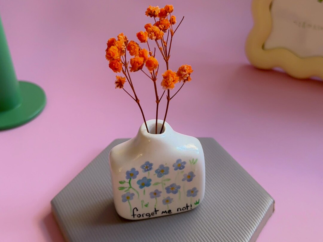 Forget Me Not Tiny Vase, Bud Vase, Handmade and Painted, Floral Design ...