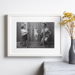Bodybuilder Gene Jantzen Baby Workout Print, Funny Black and White Wall Art, Vintage Print ...