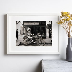 Indian Motorcycle Print, Native American Biker, Black and White Wall ...
