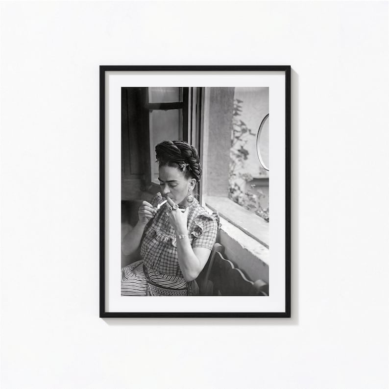 Frida Kahlo Smoking Poster Mexican Artist Black and White - Etsy