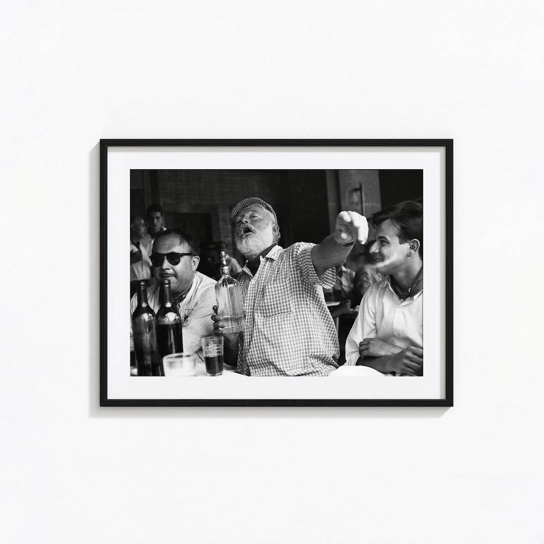Ernest Hemingway Print, Ernest Hemingway Drinking Black and White Wall ...