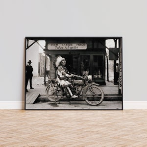 Indian Motorcycle Print, Native American Biker, Black and White Wall ...
