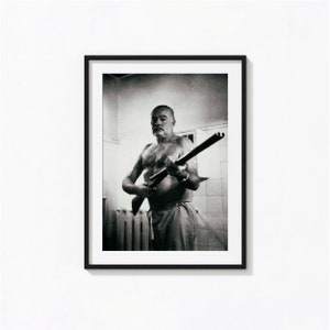 Ernest Hemingway Print, Ernest Hemingway Holding Gun Black and White ...