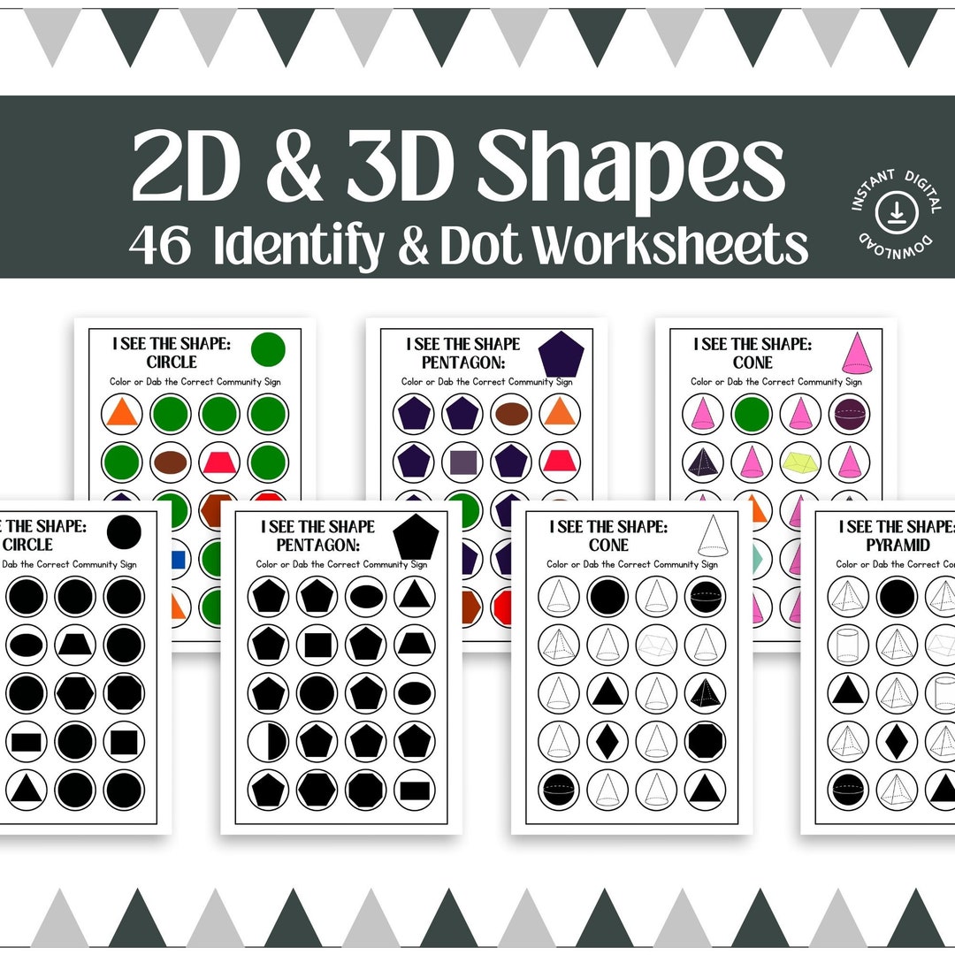 2D & 3D Shapes Worksheets, Kindergarten Geometry Printable Worksheets ...