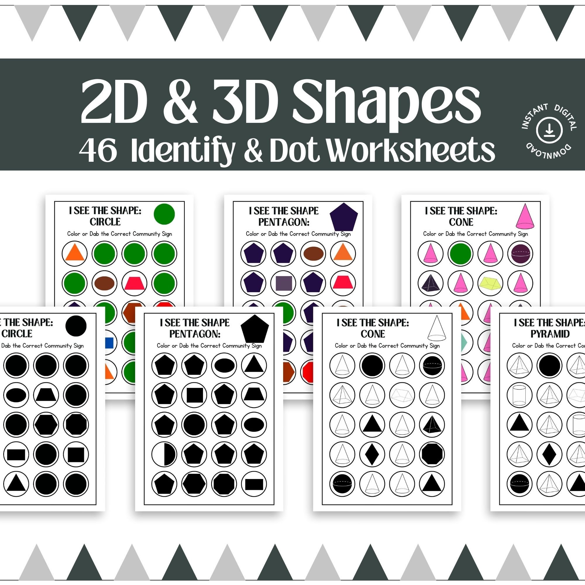 2D & 3D Shapes Worksheets, Kindergarten Geometry Printable Worksheets ...