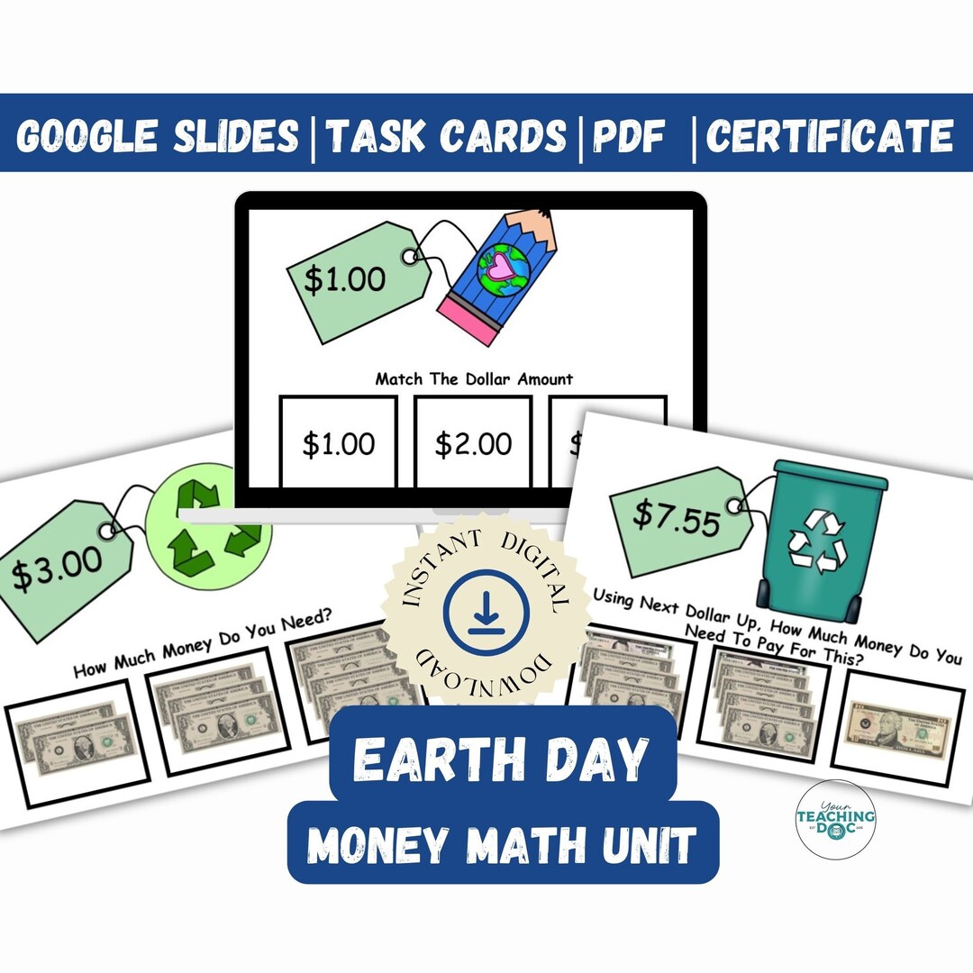 Earth Day Counting, Identifying, and Next Dollar up Money Math Digital ...