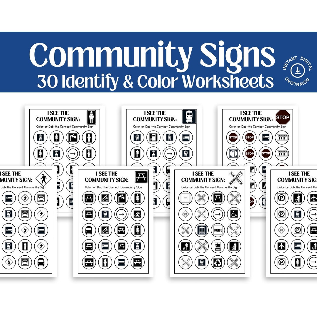 Community Sign Worksheets, Life Skills Worksheets, Kindergarten ...