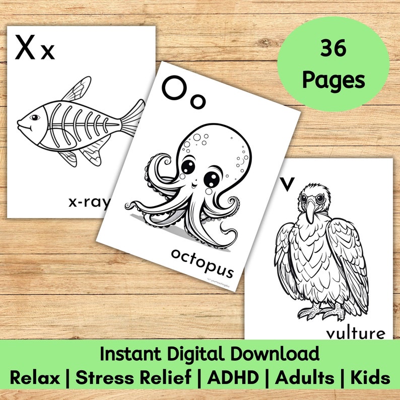 A-Z Animals Coloring Pages, Kids Coloring Book, Alphabet Page, ABC ...