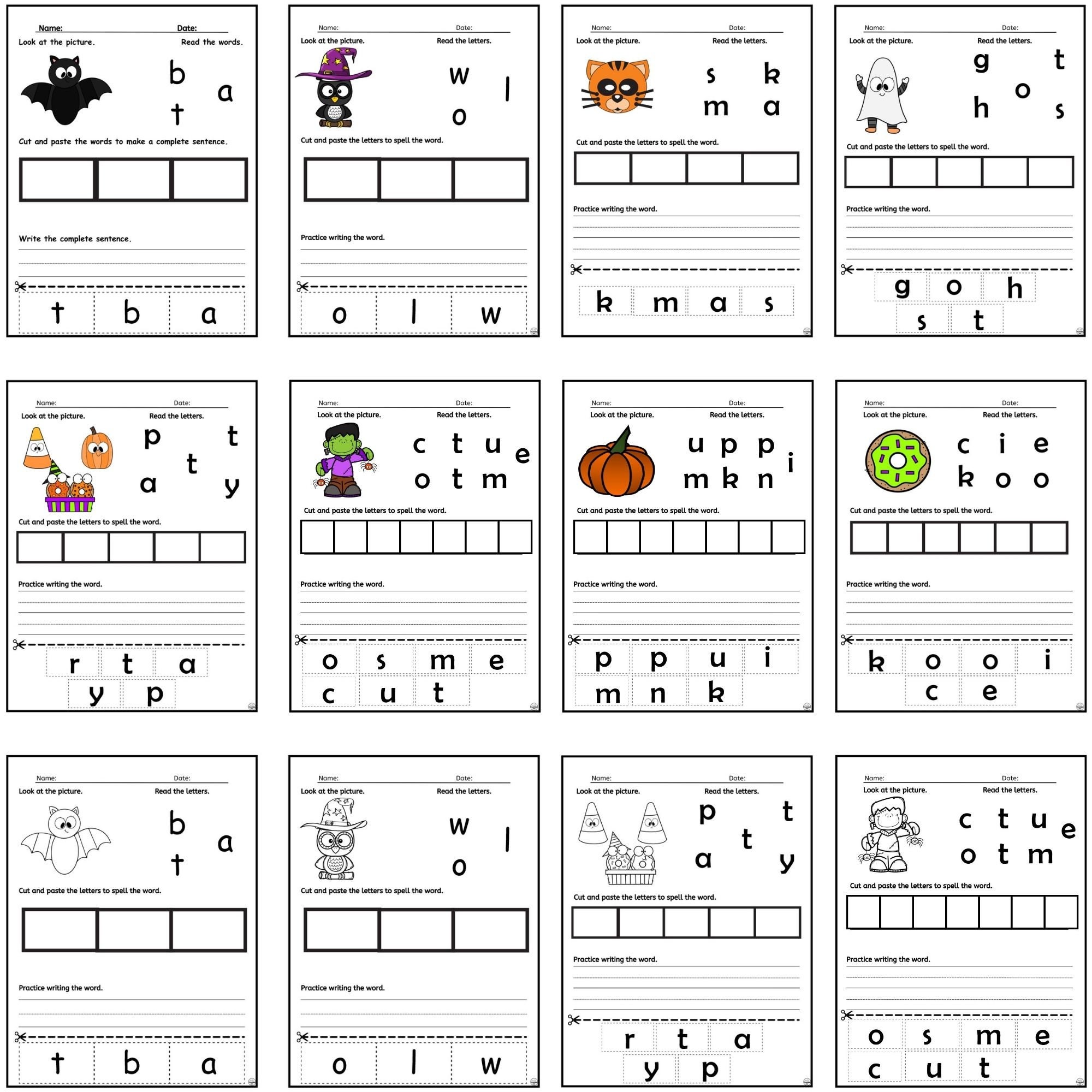 Halloween Sight Word Scramble Worksheets, Flash Cards, Vocabulary ...