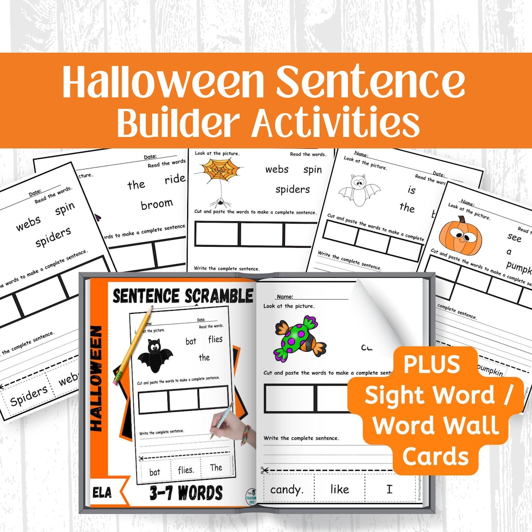 Build A Sentence Worksheets - Halloween, Halloween Flash Cards ...