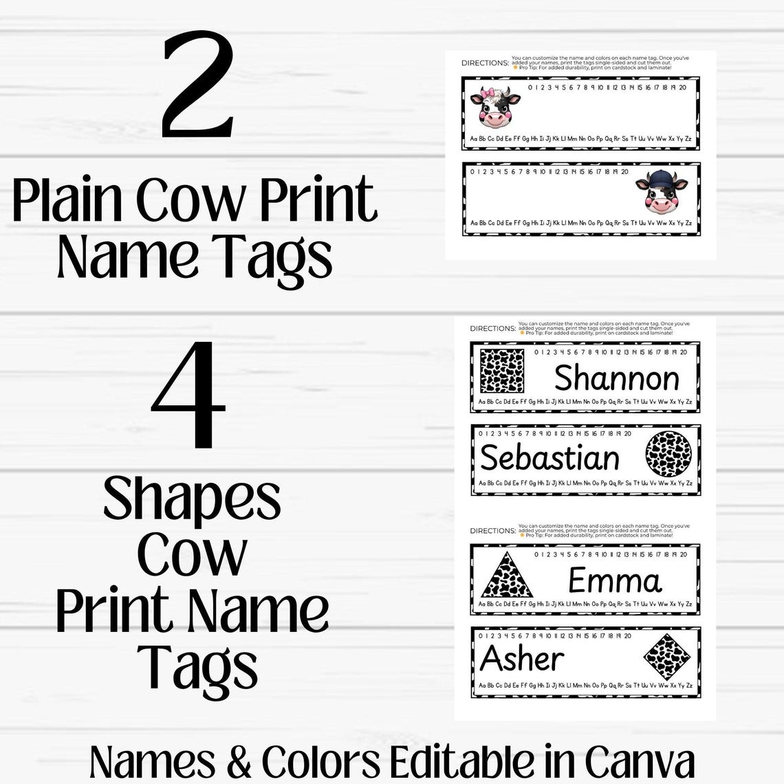 Cow Print Name Tags for Student Desks, Editable Desk Plate Styles ...
